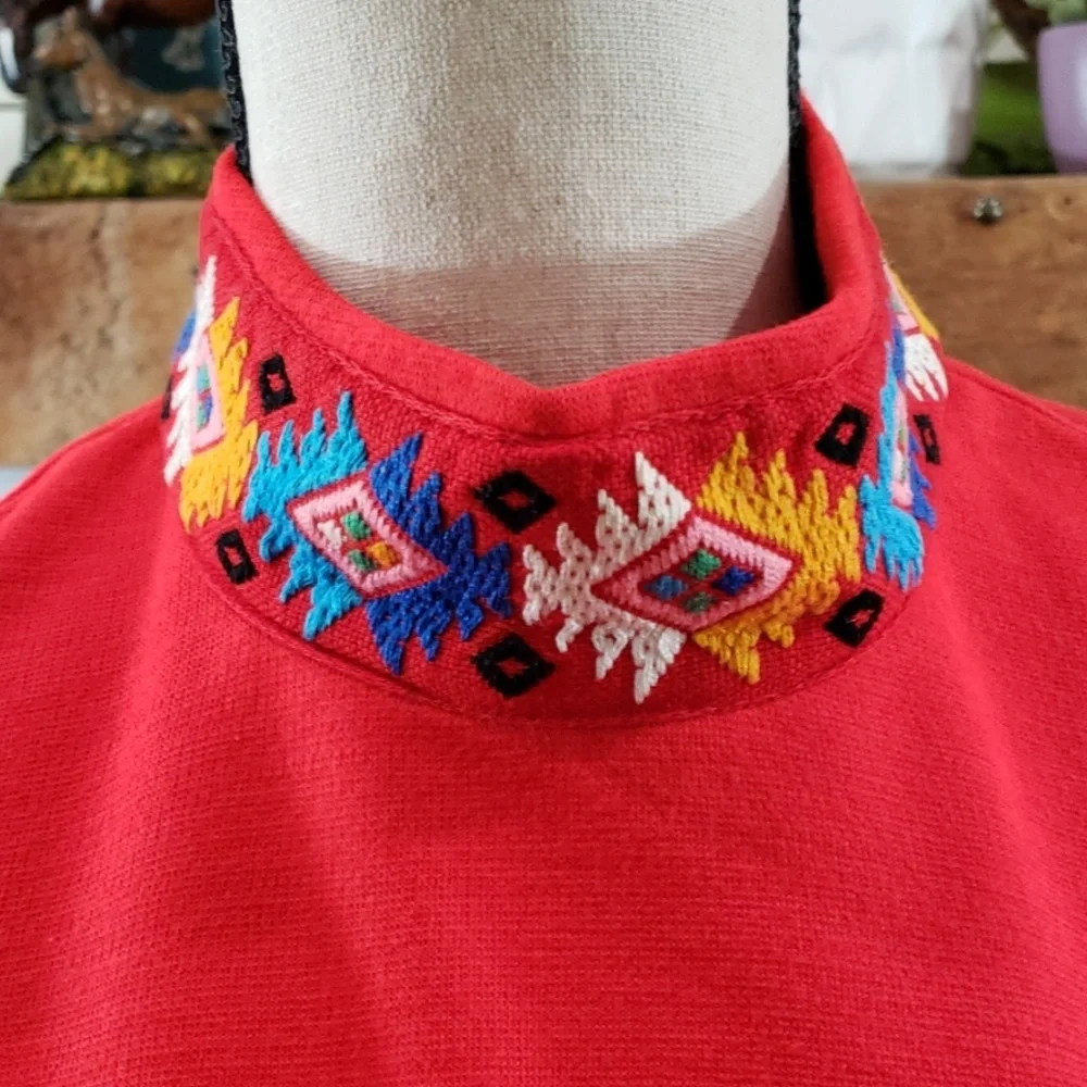 Vintage | Dresses | Vintage Susan Small Mcm Red Ponte Embroidered Puff ...